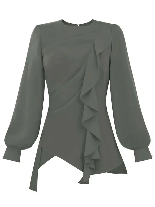 TIA DORRAINE Asymmetric Peplum Blouse - Grey