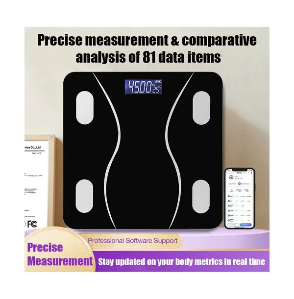 COWIN Smart Bluetooth Body Fat Scale Rechargeable Digital Bathroom Scale With App 400lbs Capacity - Black