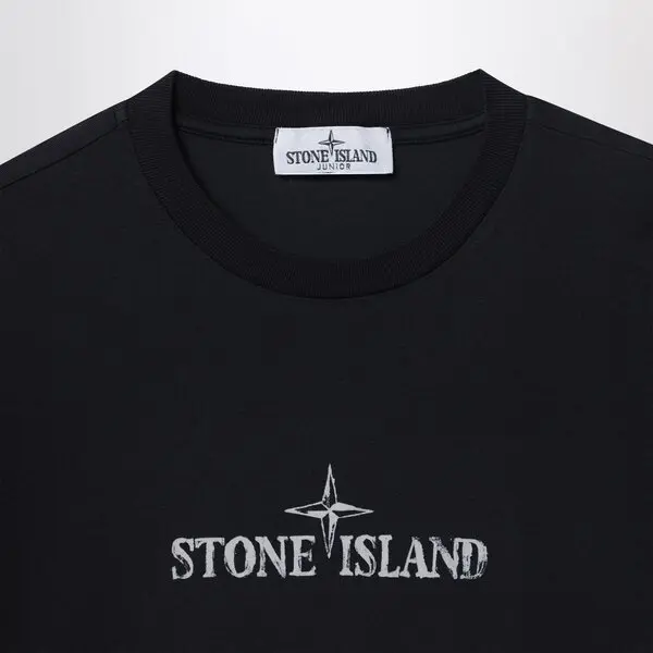 Stone Island Ecru Cotton T-shirt With Logo Print - Black
