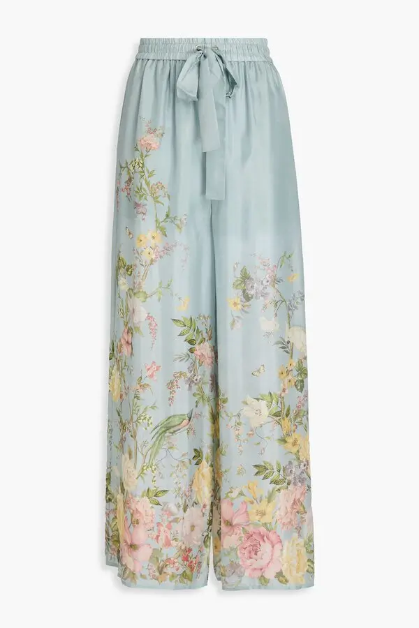 Zimmermann Floralprint Silkhabotai Wideleg Pants - Light Blue