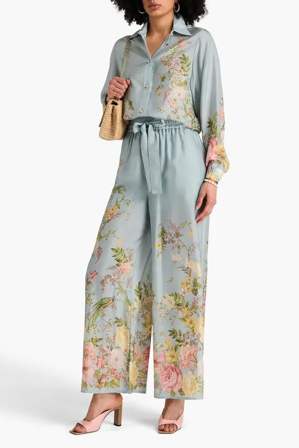 Zimmermann Floral Print Silk Habotai Wide-leg Pants