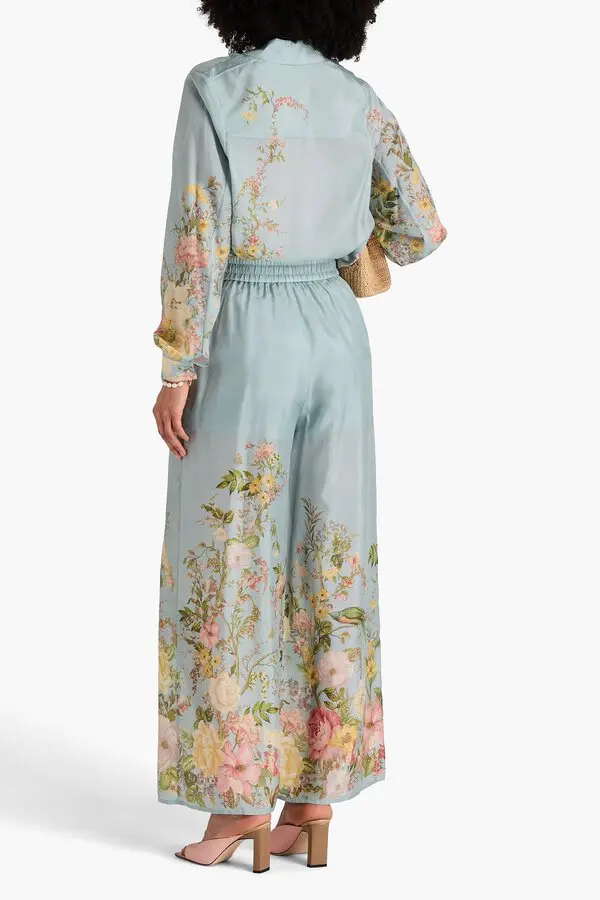 Zimmermann Floral Print Silk Habotai Wide-leg Pants