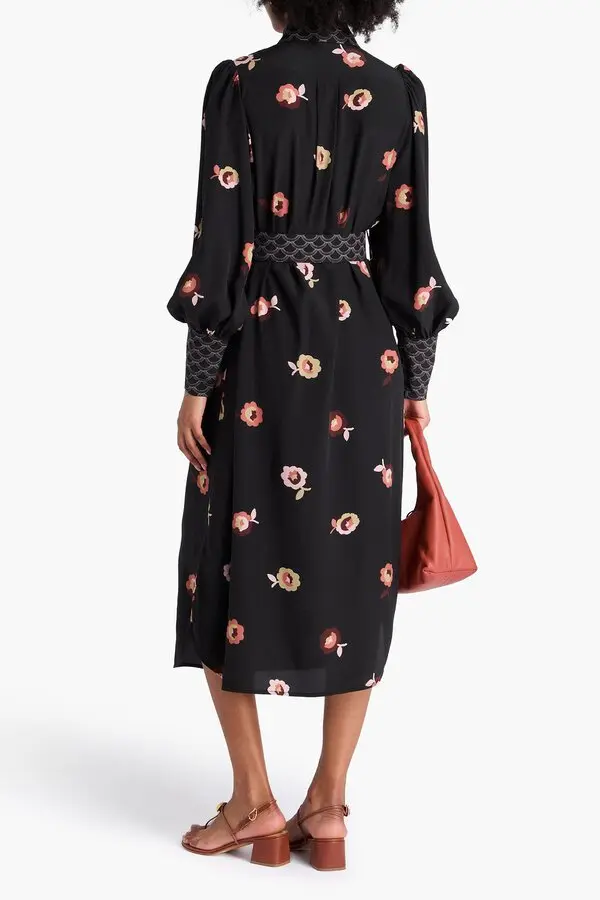 Zimmermann Belted Floral-print Crepe De Chine Midi Dress