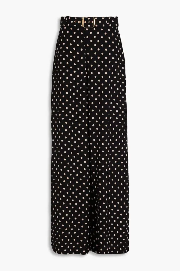 Zimmermann Belted Polka Dot Crepe Wide-leg Pants