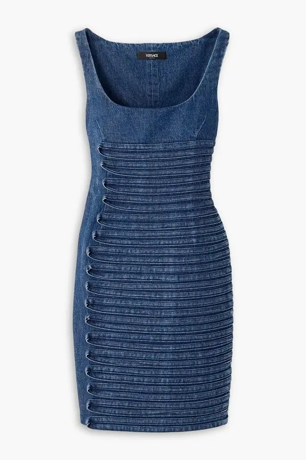 Versace Appliquéd Denim Mini Dress - Mid Denim