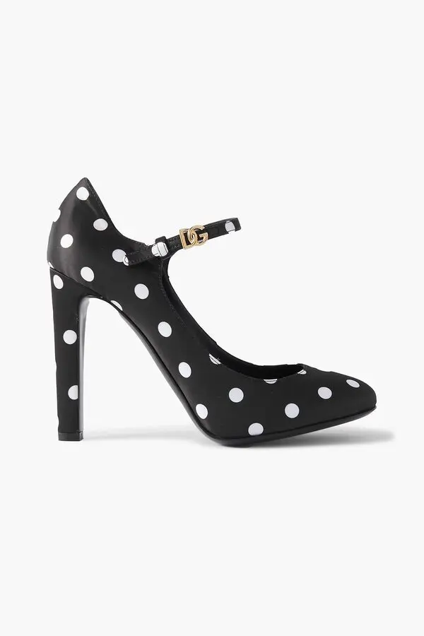 Dolce & Gabbana Bianca Polka Dot Satin Mary Jane Pumps - Black