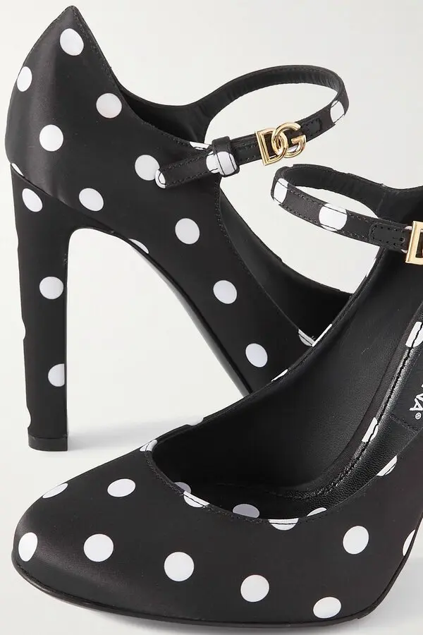 Dolce & Gabbana Bianca Polka Dot Satin Mary Jane Pumps