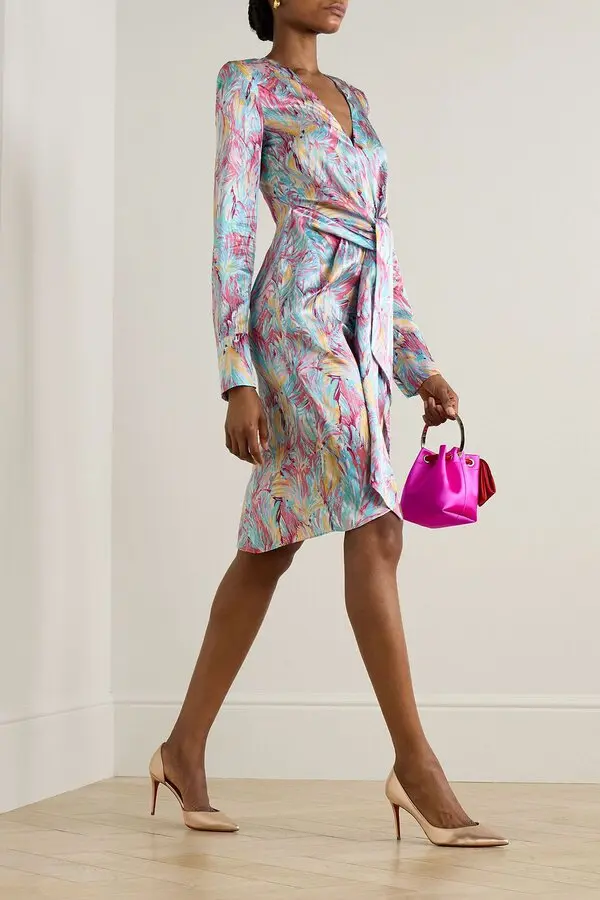 Balmain Embellished Draped Printed Silksatin Mini Dress