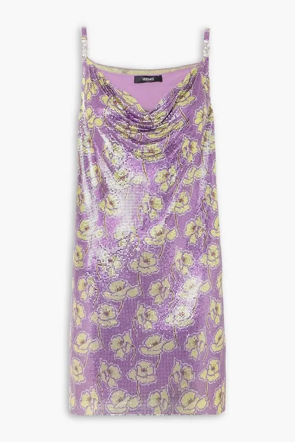 Versace Embellished Floralprint Chainmail Mini Dress