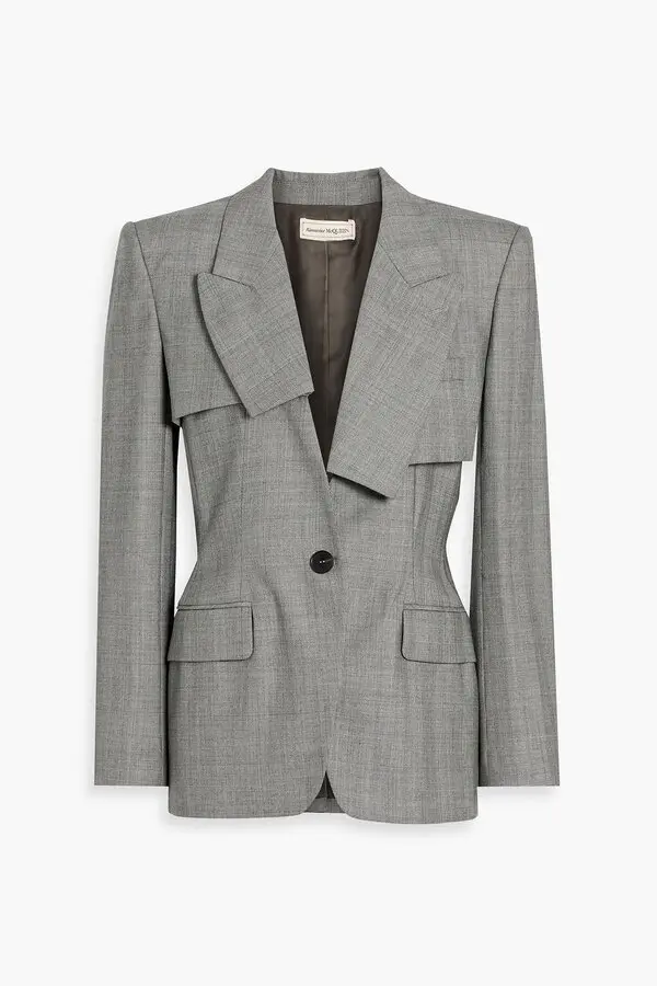 Alexander McQueen Asymmetric Checked Wool Blazer - Gray
