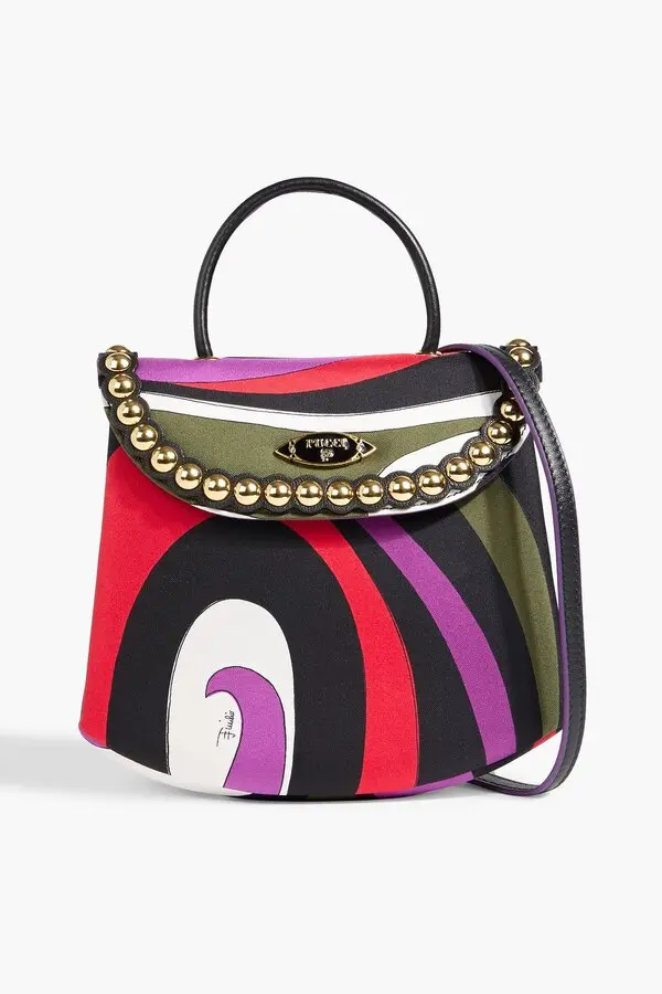 Emilio Pucci Studded Printed Silktwill Tote - Black