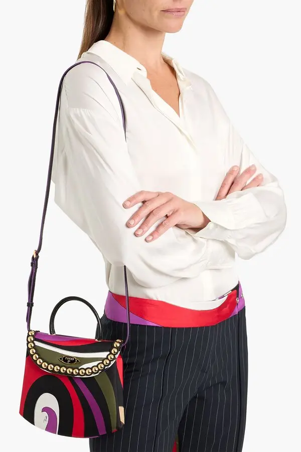 Emilio Pucci Studded Printed Silktwill Tote
