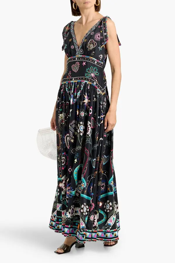 Camilla Embellished Printed Linen And Silk-blend Maxi Dress