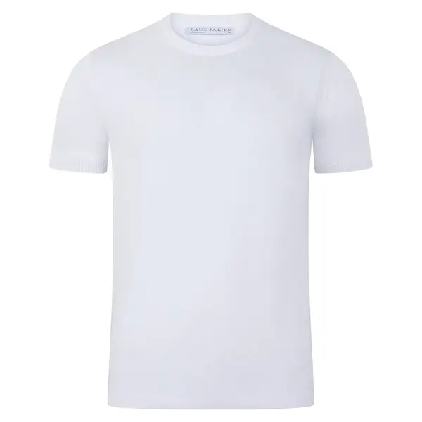 PAUL JAMES KNITWEAR Lightweight Cotton Julius Knitted T-shirt - White