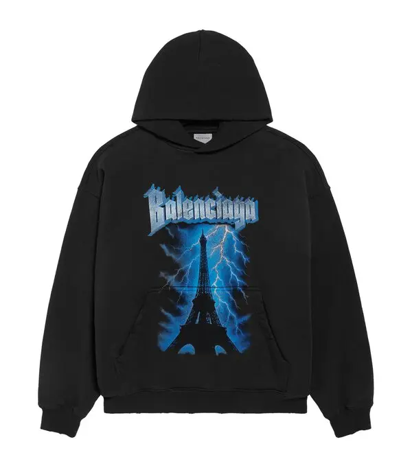 Balenciaga Cotton Paris Thunderstorm Hoodie - Black