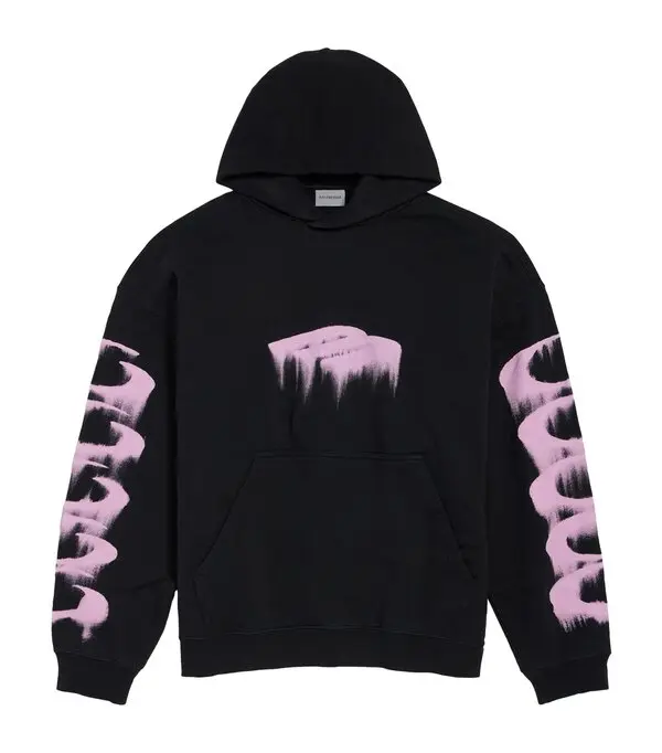 Balenciaga Cotton Wet Brush Hoodie - Black