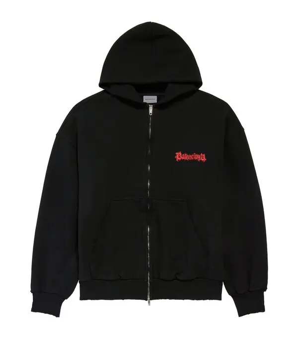 Balenciaga Cotton Salon De Couture Zip-up Hoodie - Black