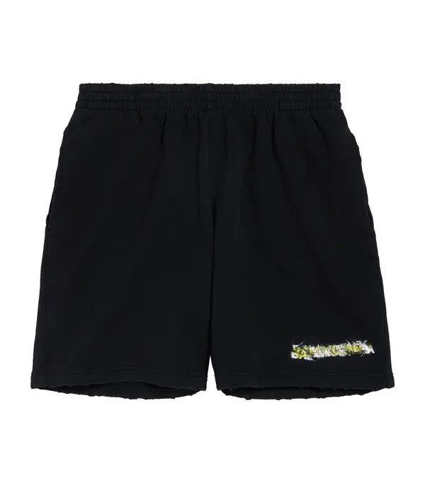 Balenciaga Cotton Messy Spray Logo Shorts