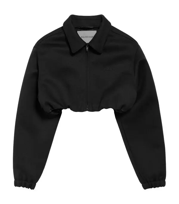 Balenciaga Cropped Wool Gabardine Blouson Jacket - Black