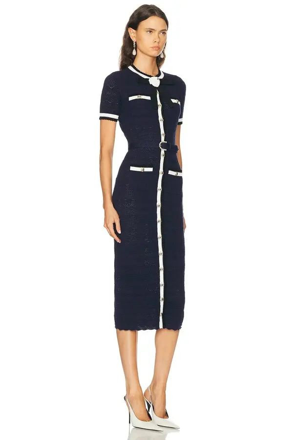 SELF-PORTRAIT Pointelle Knit Midi Dress