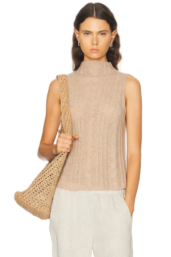 Sablyn Salvia Sleeveless Cable Turtleneck Sweater - Dune