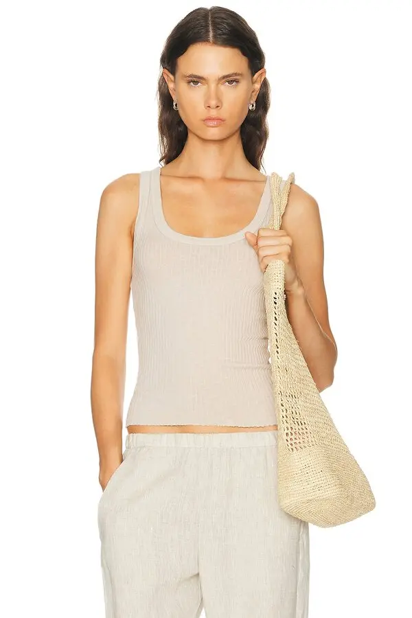 Enza Costa Ribbed Cropped Tank - Flax