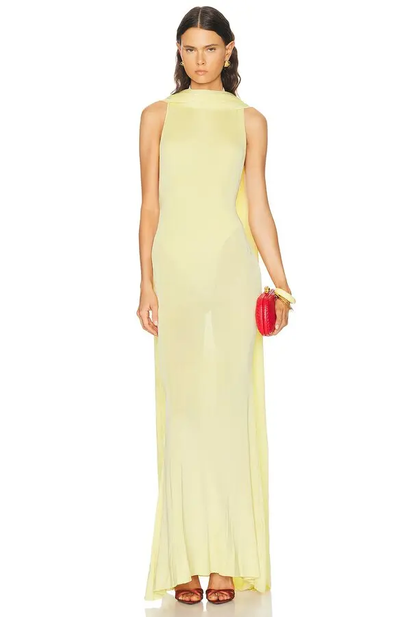 SELF-PORTRAIT Viscose Knit Scarf Maxi Dress - Yellow