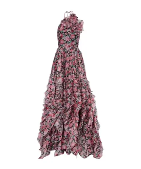 Carolina Herrera Floral Halterneck Ruffled Gown