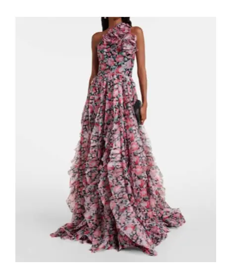 Carolina Herrera Floral Halterneck Ruffled Gown