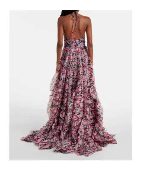 Carolina Herrera Floral Halterneck Ruffled Gown