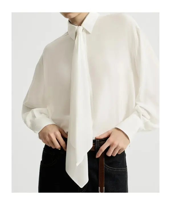 Brunello Cucinelli Long Sleeved Curved Hem Shirt - White