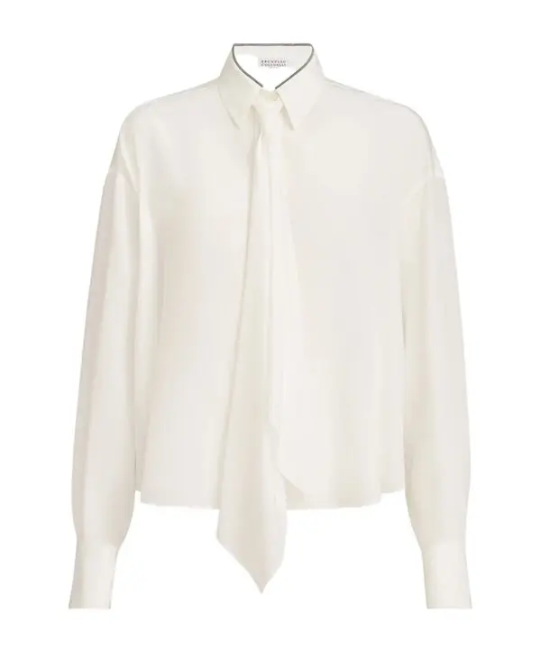 Brunello Cucinelli Long Sleeved Shirt With Sparkly Trim - White