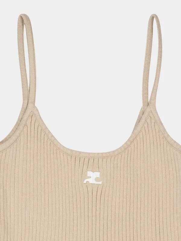 COURREGES Ribbed-knit Sleeveless Tank Top - Beige