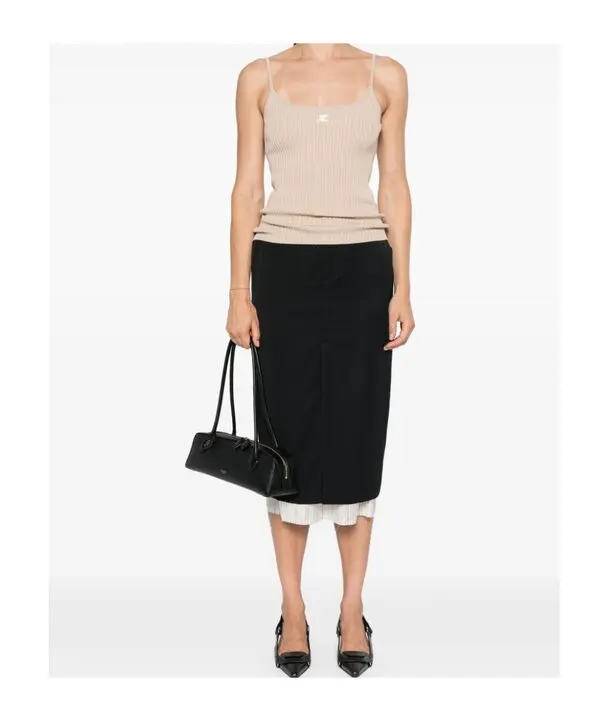 COURREGES Ribbed-knit Sleeveless Tank Top - Beige