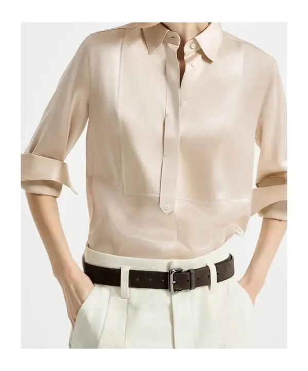 Brunello Cucinelli Stretch Silk Satin Shirt With Monili