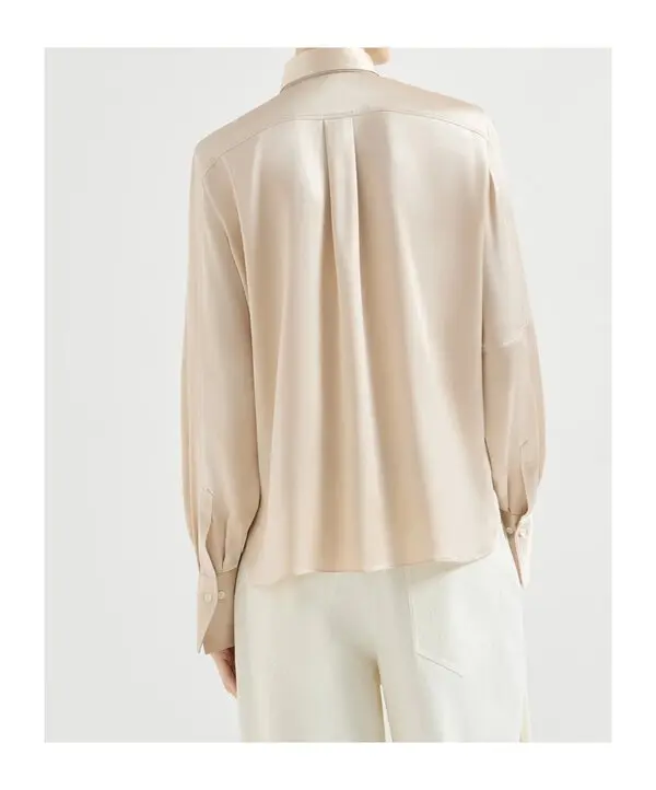 Brunello Cucinelli Stretch Silk Satin Shirt With Monili