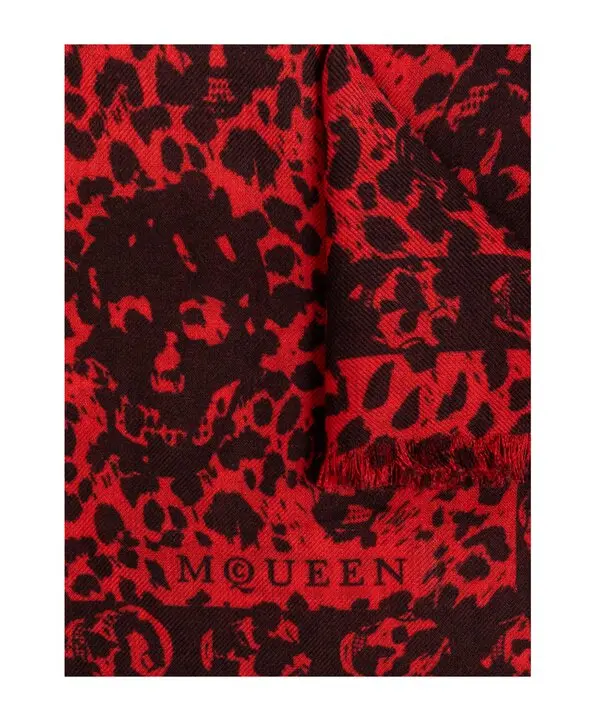 Alexander McQueen Leopard Printed Fringed-edge Scarf