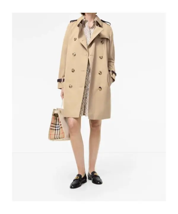 Burberry Double-breasted Belted Trench Coat With Check Trims