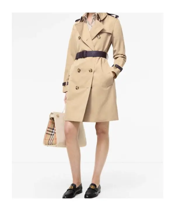 Burberry Double-breasted Belted Trench Coat With Check Trims
