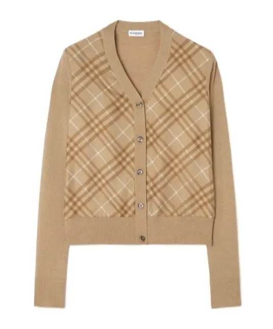 Burberry Check Panel Wool Silk Cardigan