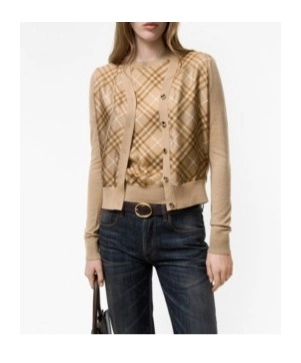 Burberry Check Panel Buttoned Cardigan