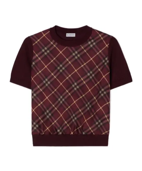 Burberry Check Panel Wool Silk T-shirt