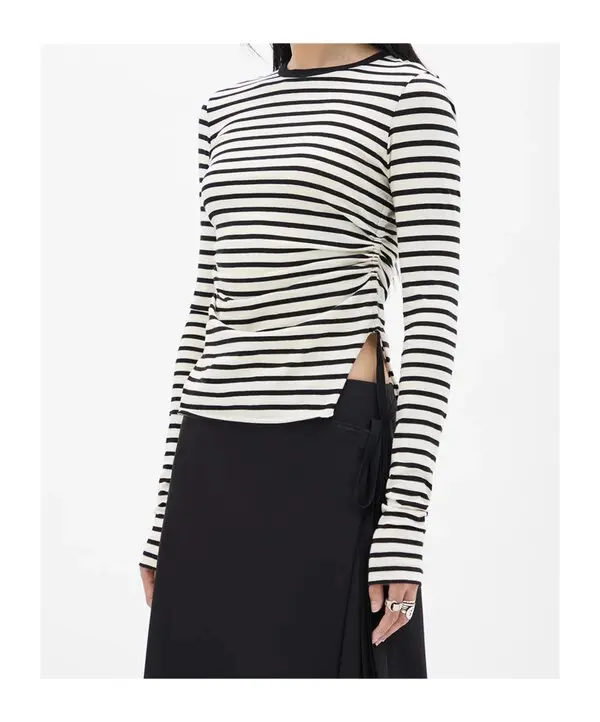 ANN DEMEULEMEESTER Striped Cropped Long Sleeve Top With Side Cutouts