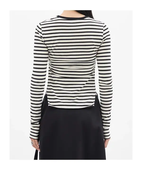 ANN DEMEULEMEESTER Striped Cropped Long Sleeve Top With Side Cutouts