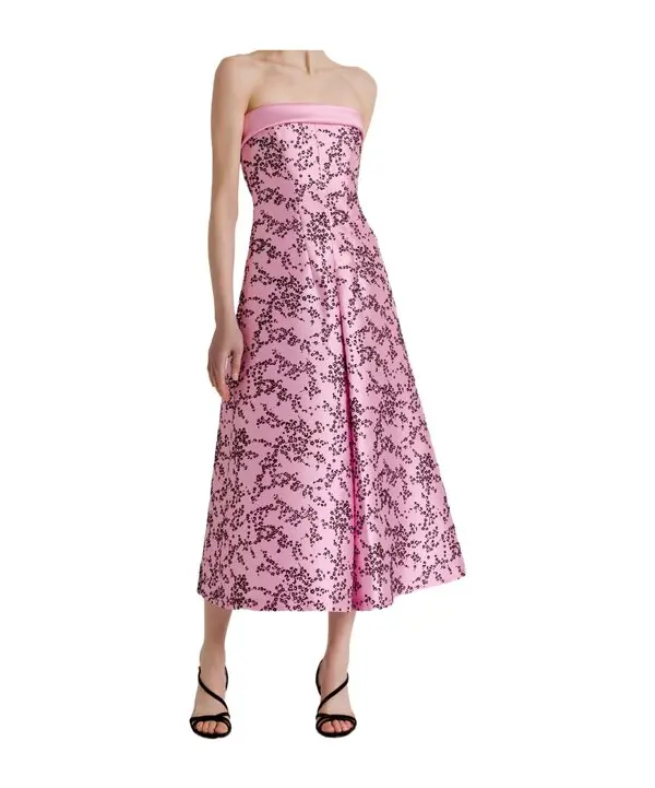 Alberta Ferretti Strapless Midi Dress In Floral Mikado
