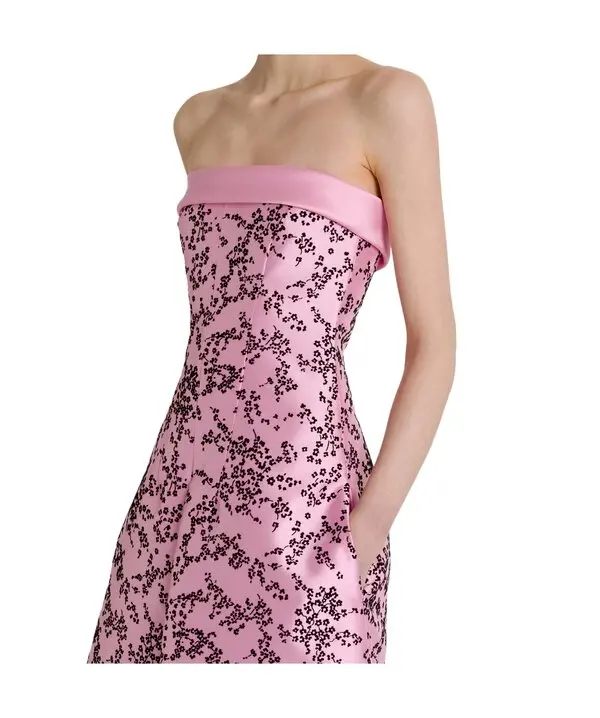 Alberta Ferretti Strapless Midi Dress In Floral Mikado