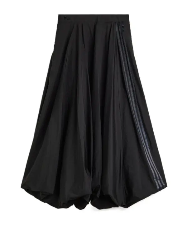 Y3 Pleated Maxi Skirt With Side Stripes - Black
