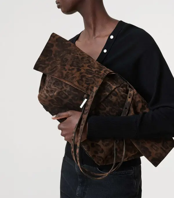 ALLSAINTS Suede Leopard Print Tote Bag