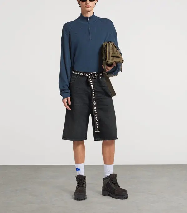 Balenciaga Belted Oversized Denim Shorts