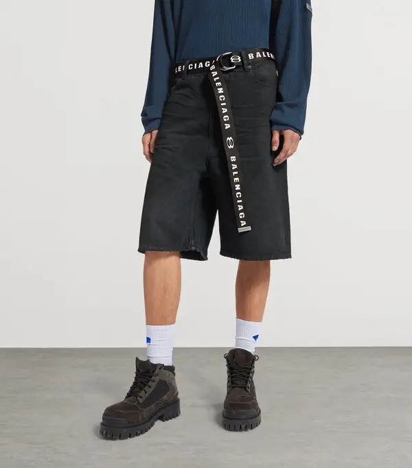 Balenciaga Belted Oversized Denim Shorts
